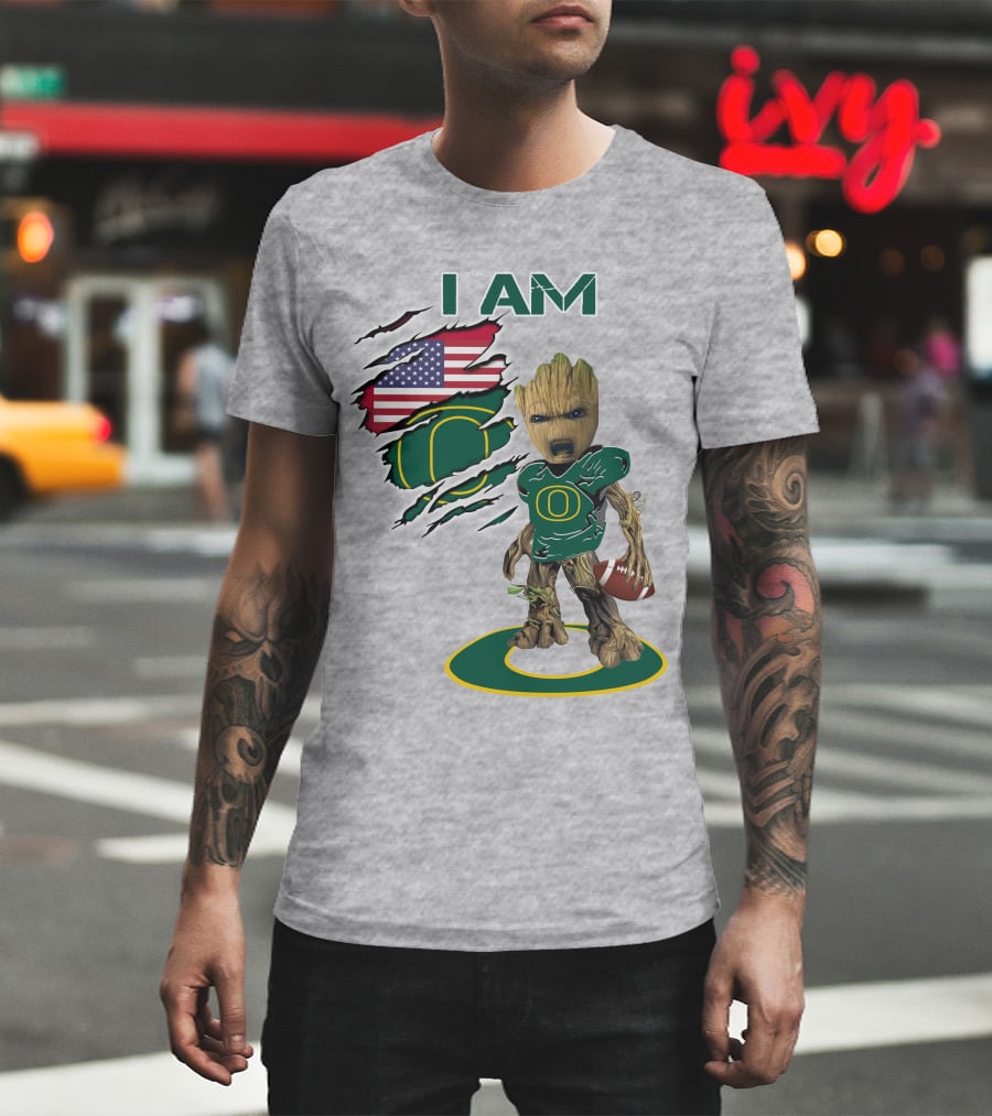 I AM American Flag Oregon Duck Baby Groot Football T-Shirt
