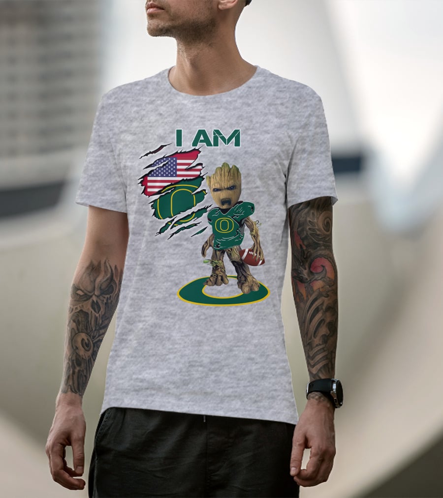 I AM American Flag Oregon Duck Baby Groot Football T-Shirt