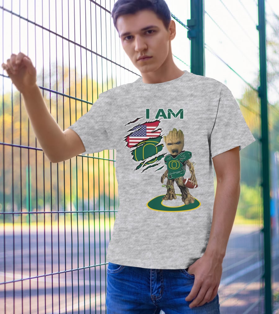I AM American Flag Oregon Duck Baby Groot Football T-Shirt