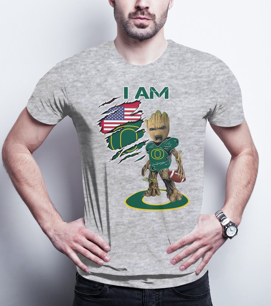 I AM American Flag Oregon Duck Baby Groot Football T-Shirt