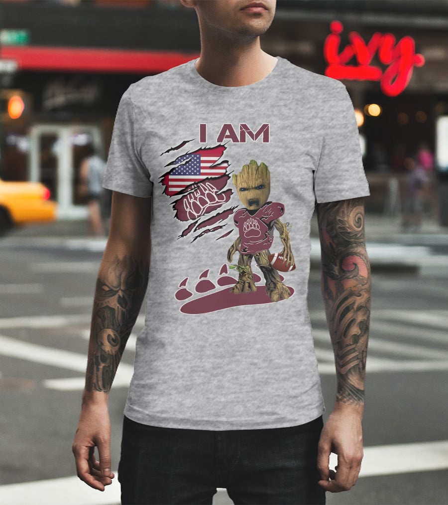 I Am Montana Baby Groot Football Bear American Flag T-Shirt
