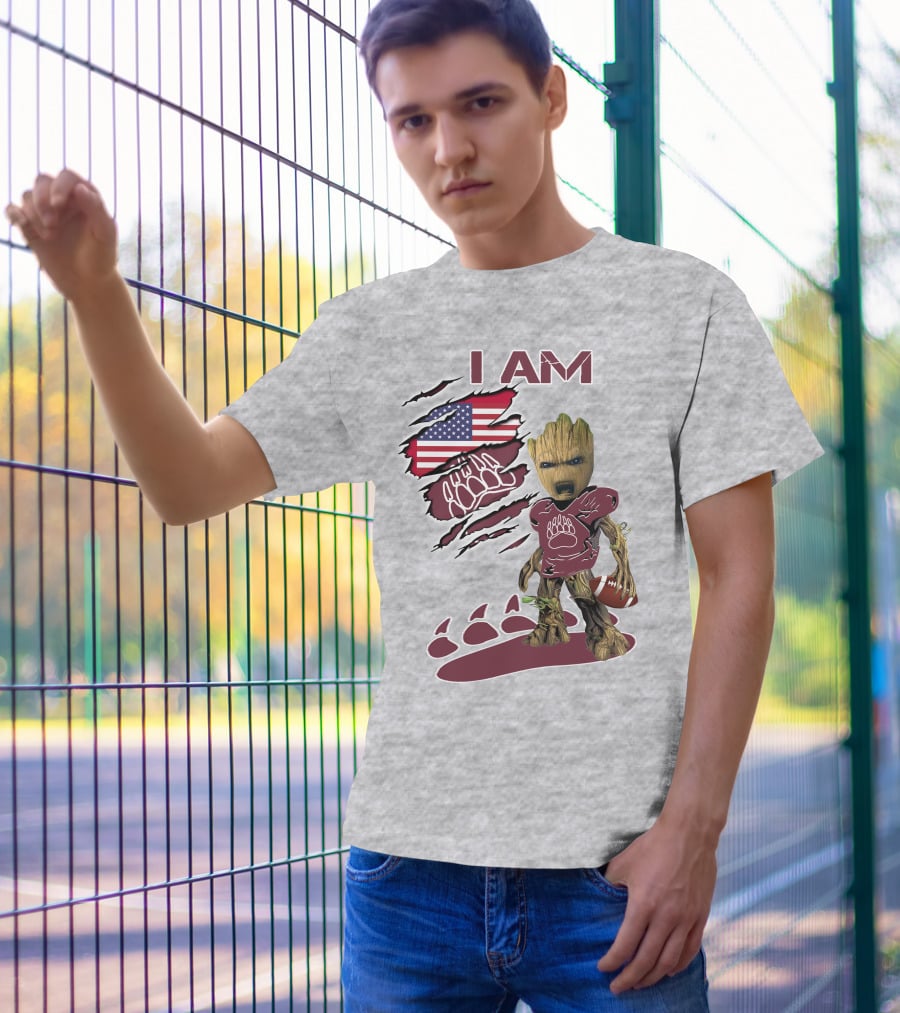 I Am Montana Baby Groot Football Bear American Flag T-Shirt