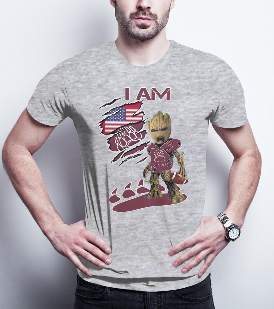 I Am Montana Baby Groot Football Bear American Flag T-Shirt