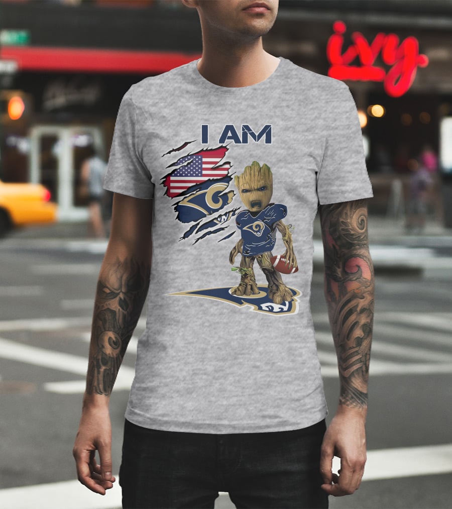 I Am Groot Rams Football American Flag T-Shirt