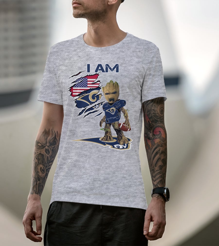 I Am Groot Rams Football American Flag T-Shirt
