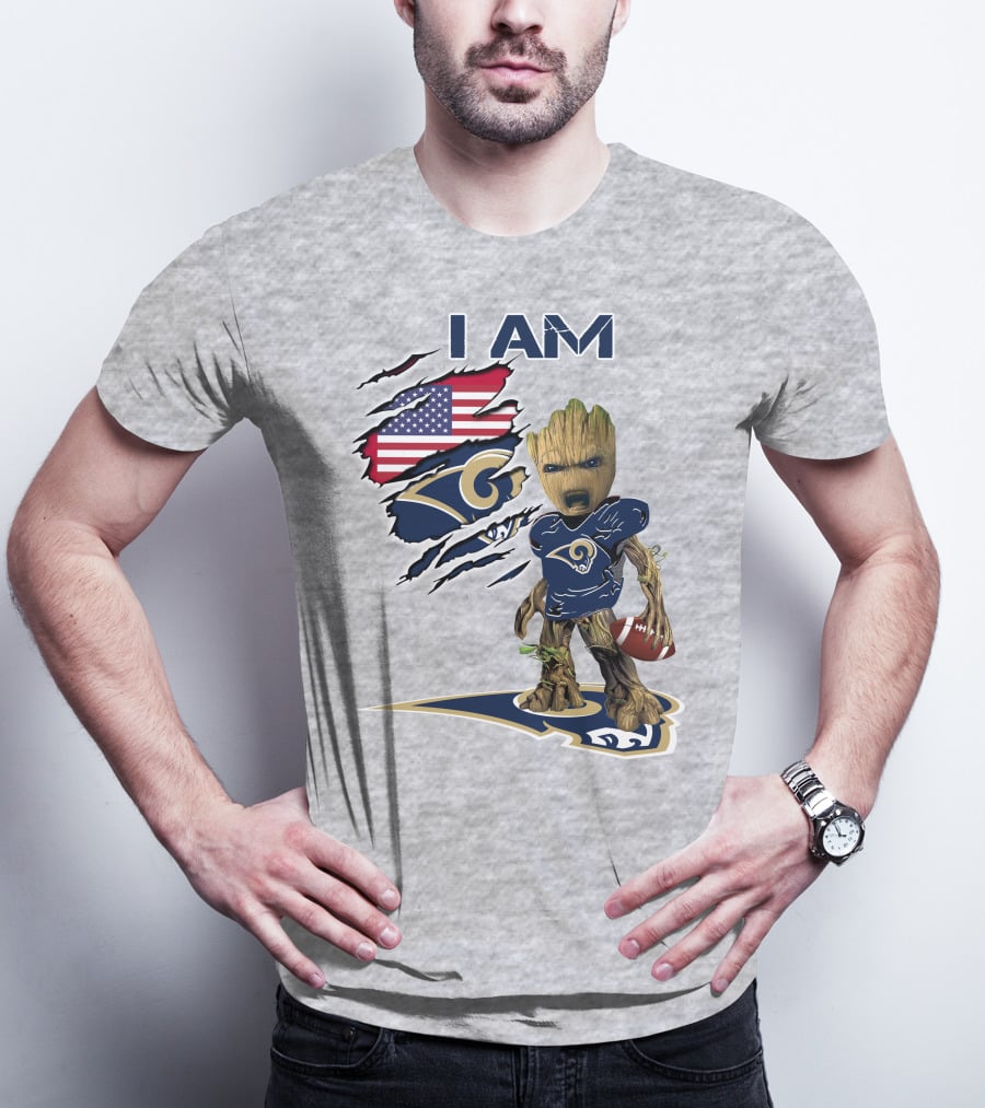 I Am Groot Rams Football American Flag T-Shirt