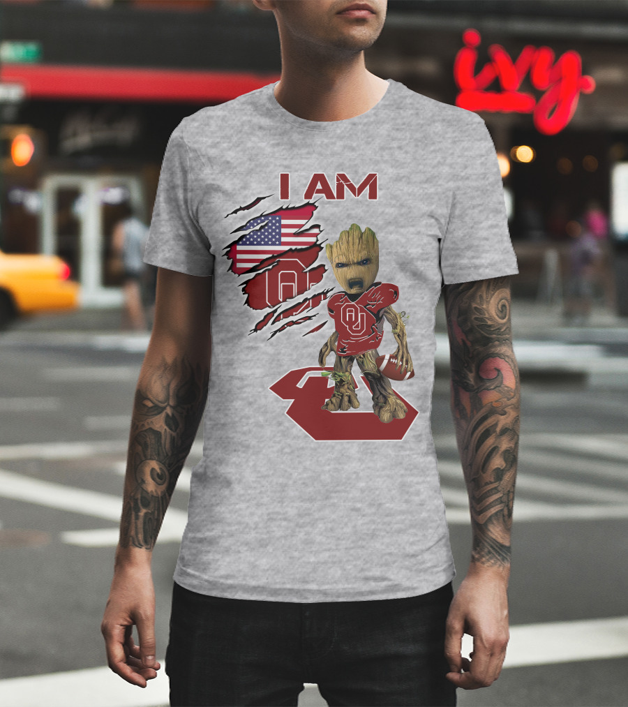 I Am Baby Groot OU Sooners Football USA Flag T-Shirt