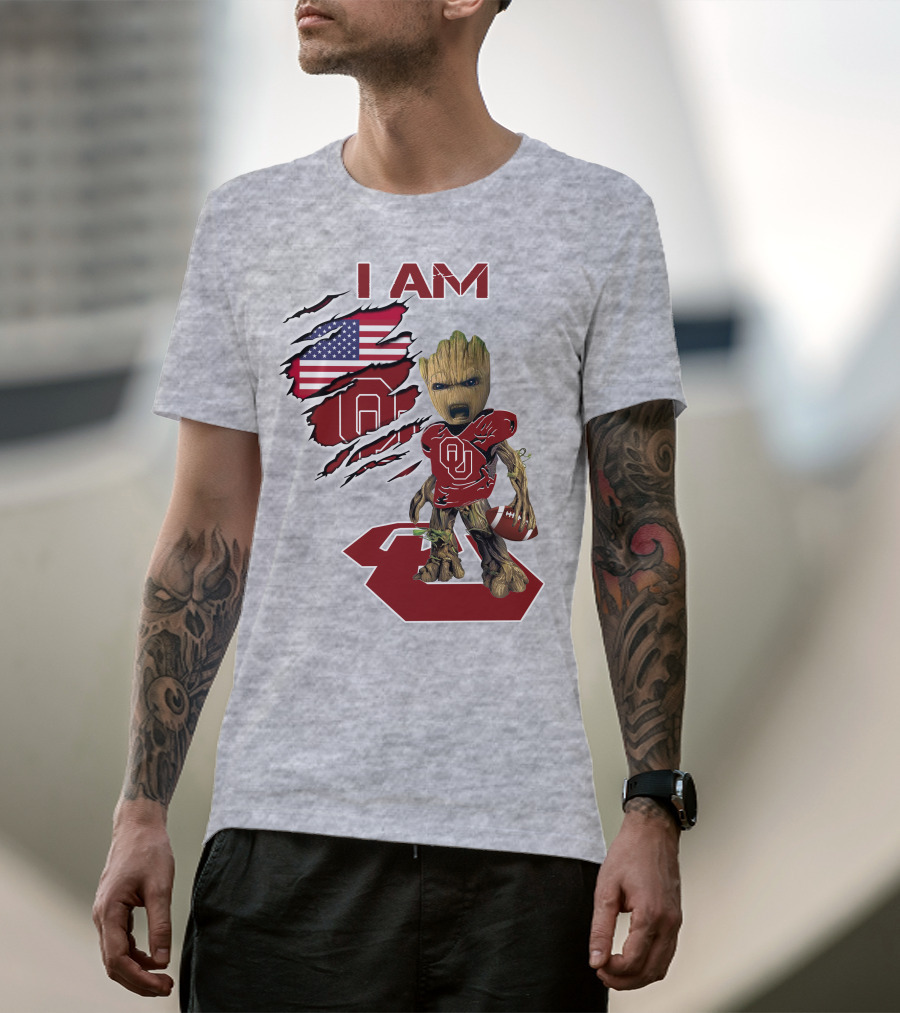 I Am Baby Groot OU Sooners Football USA Flag T-Shirt