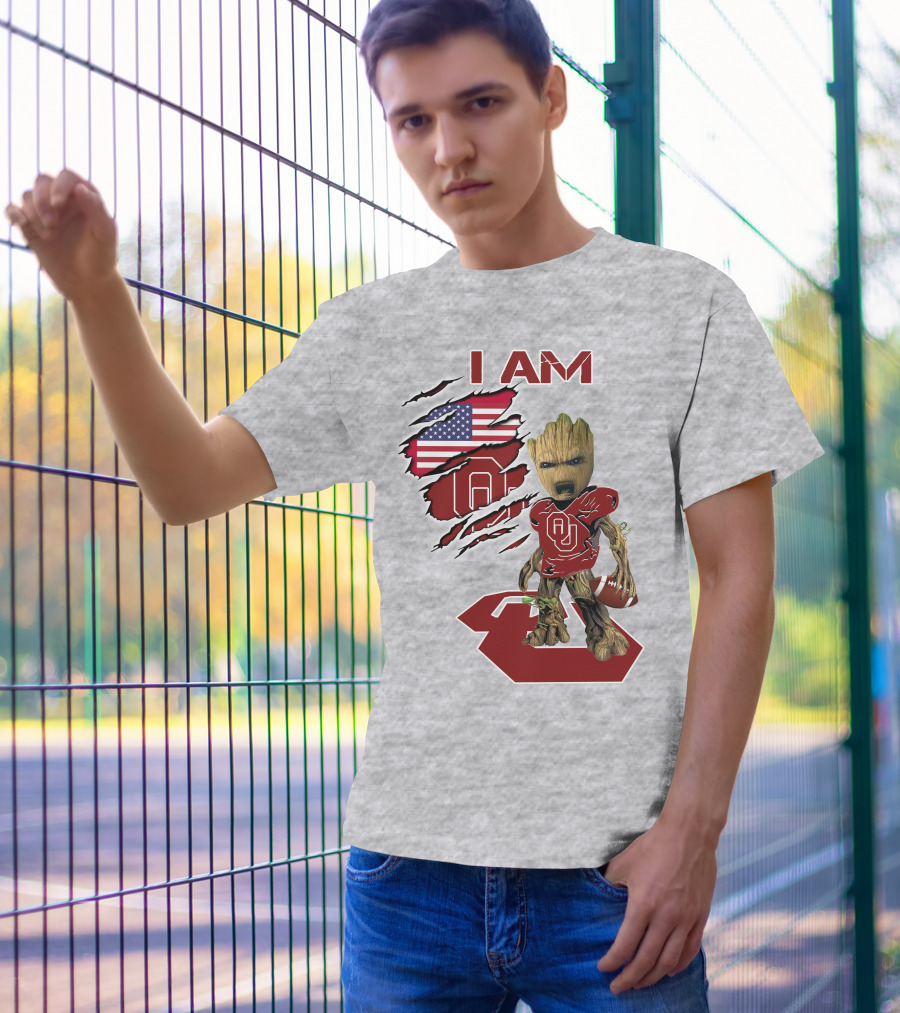 I Am Baby Groot OU Sooners Football USA Flag T-Shirt
