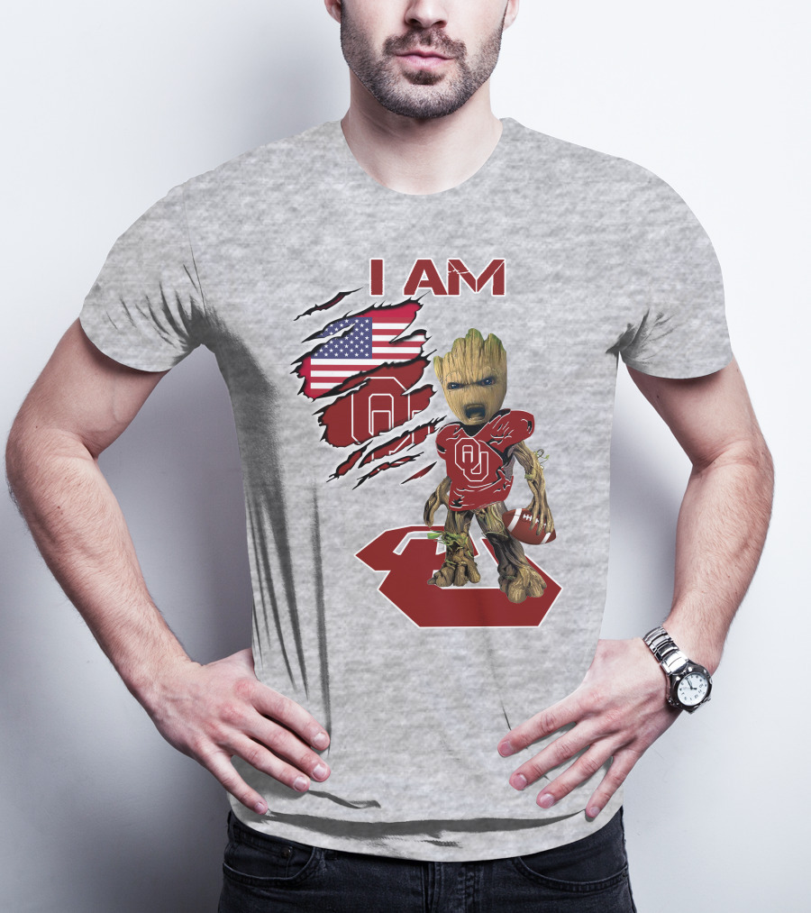 I Am Baby Groot OU Sooners Football USA Flag T-Shirt