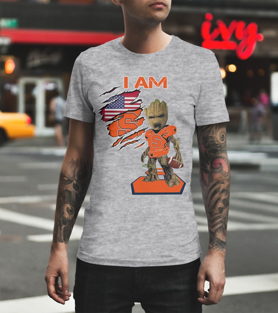 I Am Syracuse Baby Groot American Football Player With Flag And Orange S T-Shirt