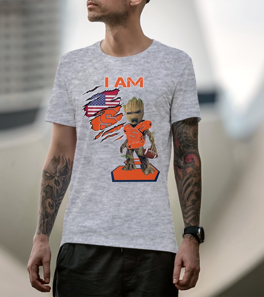 I Am Syracuse Baby Groot American Football Player With Flag And Orange S T-Shirt