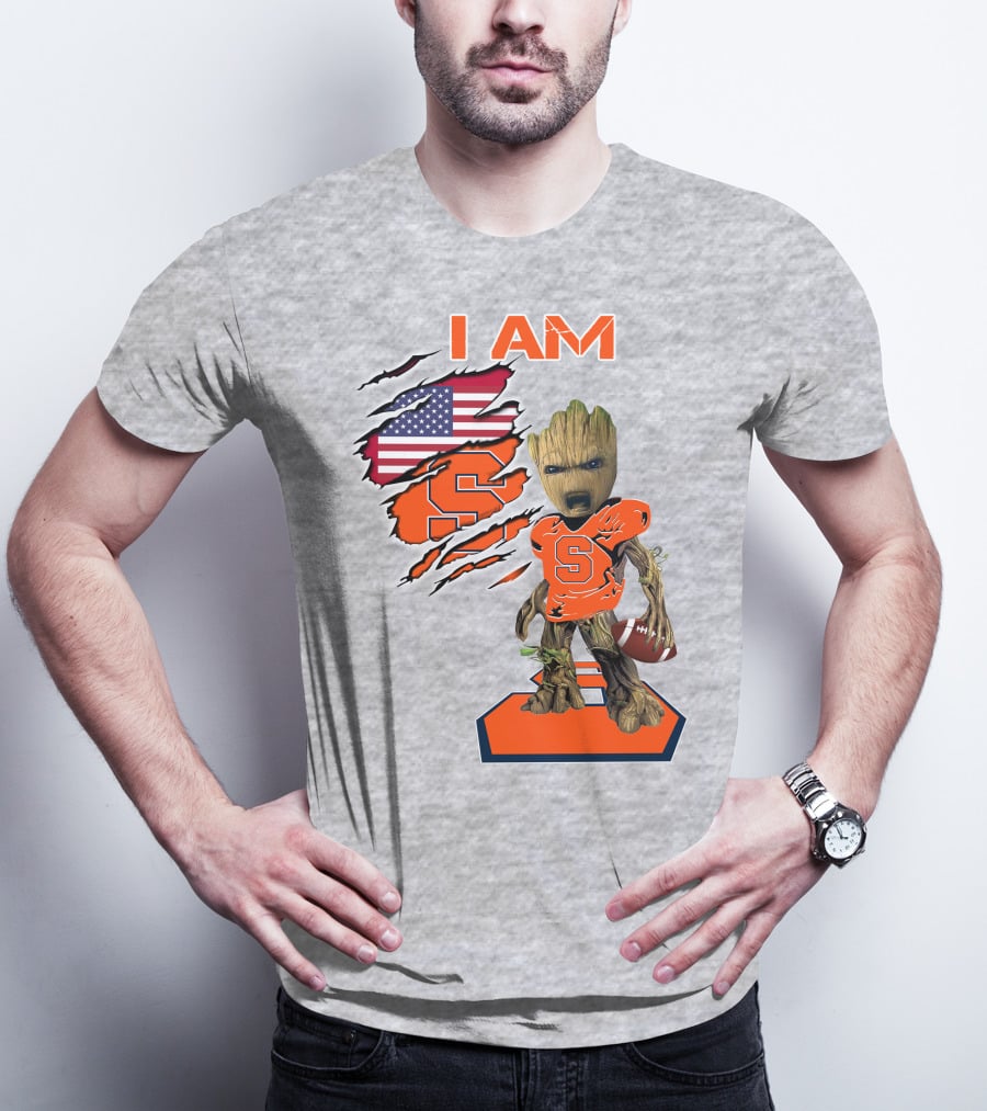 I Am Syracuse Baby Groot American Football Player With Flag And Orange S T-Shirt
