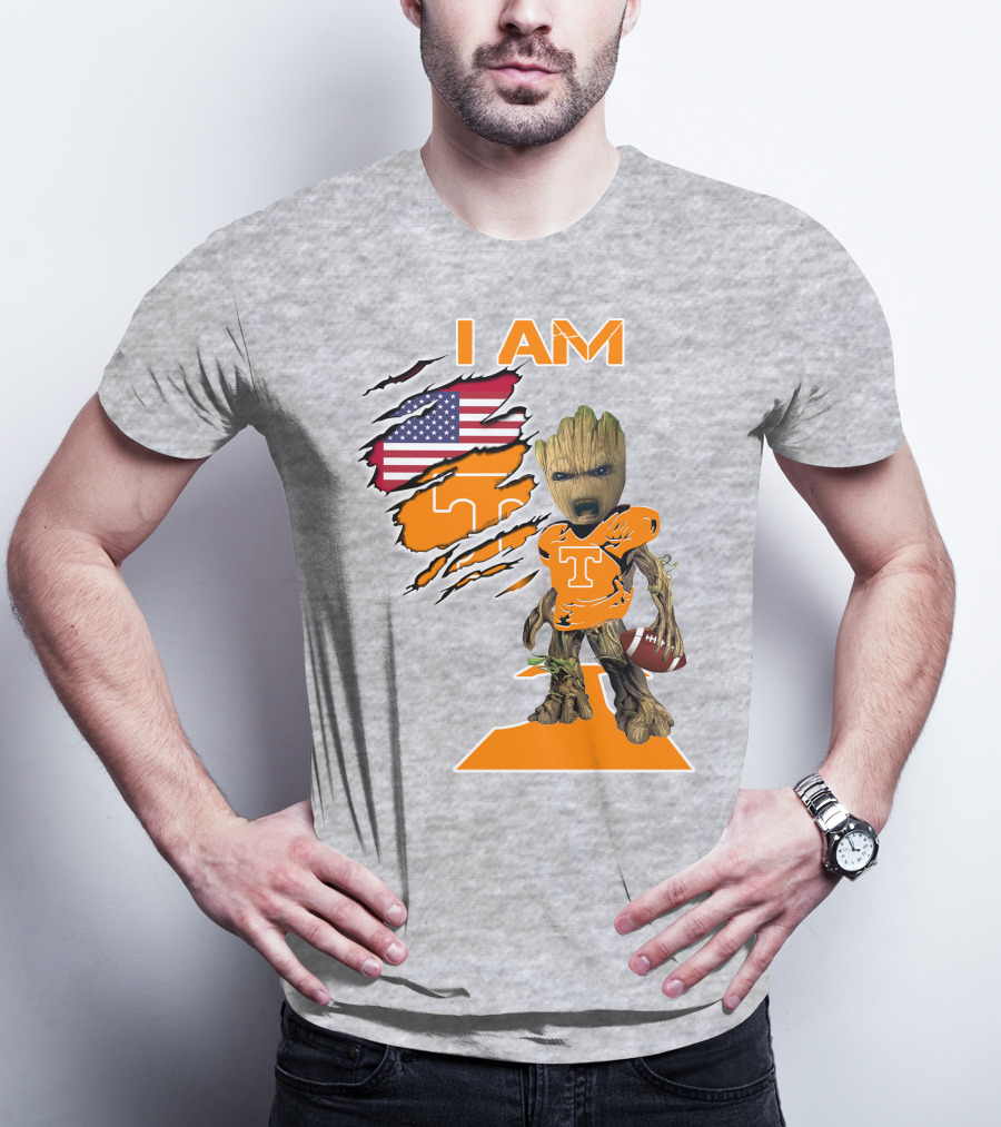 I AM Tennessee Baby Groot Football American Flag T-Shirt