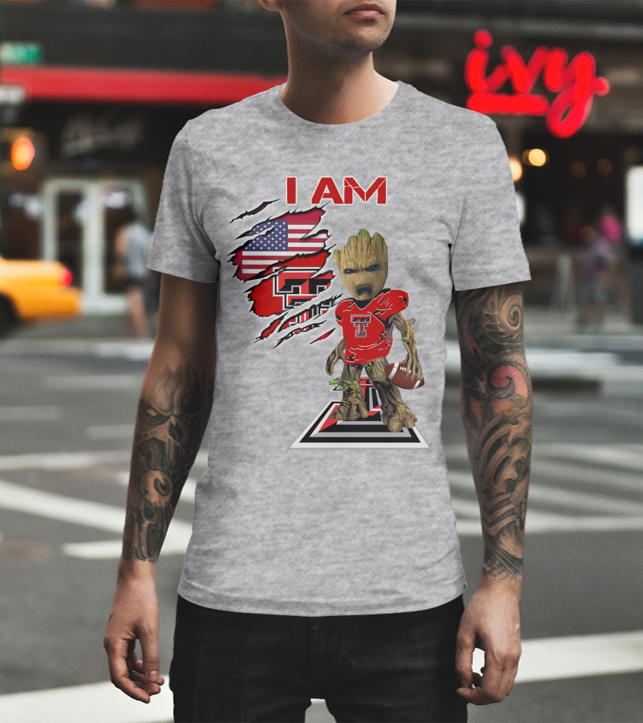 I Am Texas Tech American Football Baby Groot T-Shirt
