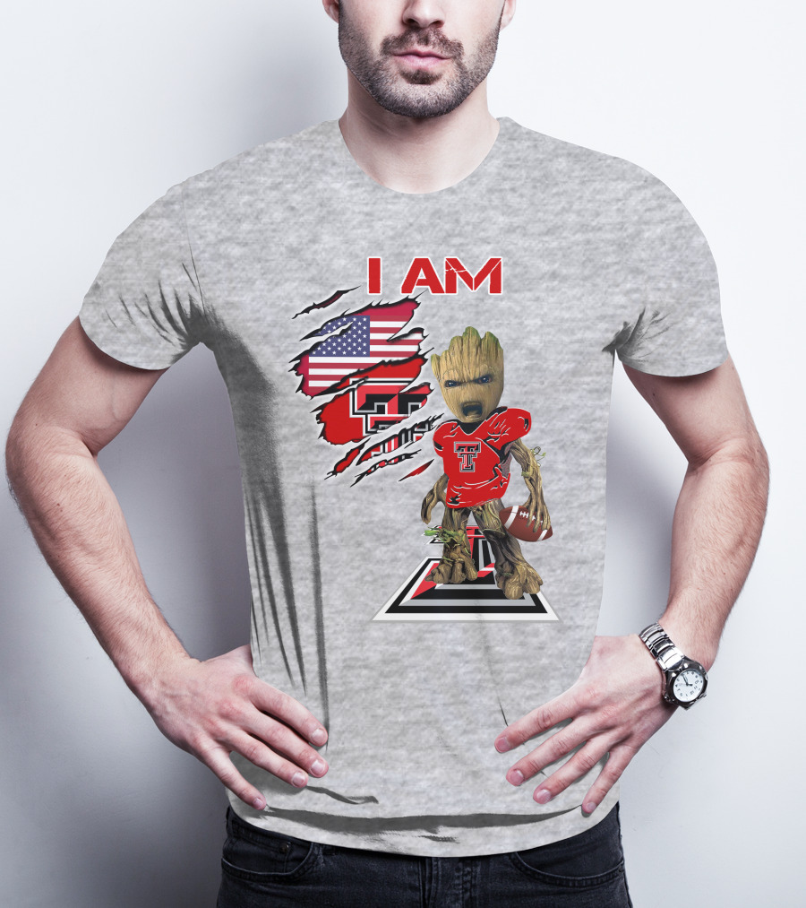 I Am Texas Tech American Football Baby Groot T-Shirt