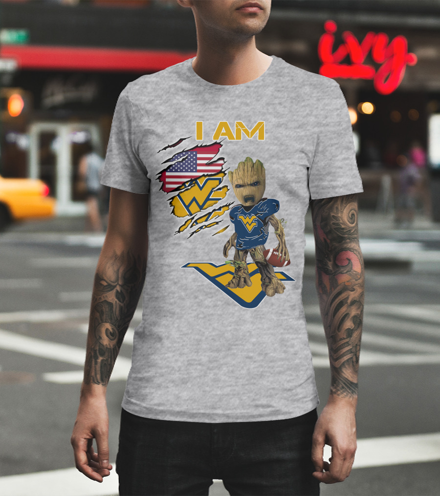 I Am West Virginia Baby Groot Football Usa Flag T-Shirt