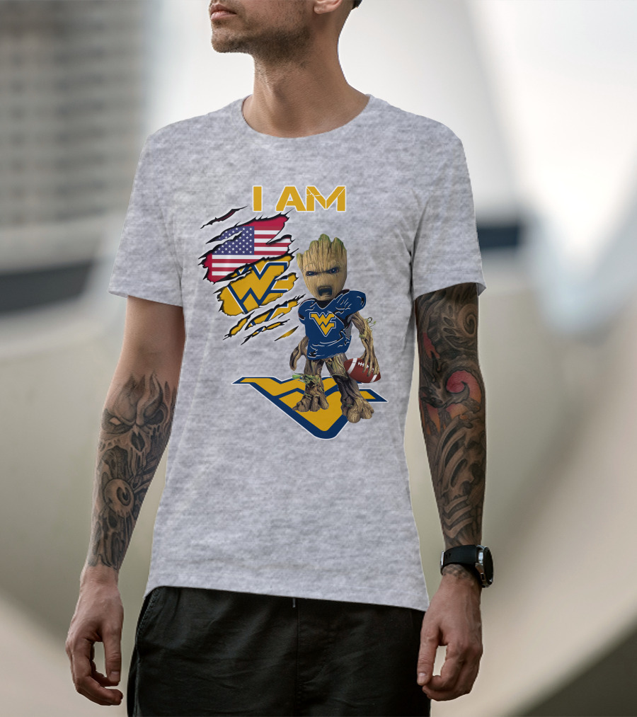 I Am West Virginia Baby Groot Football Usa Flag T-Shirt