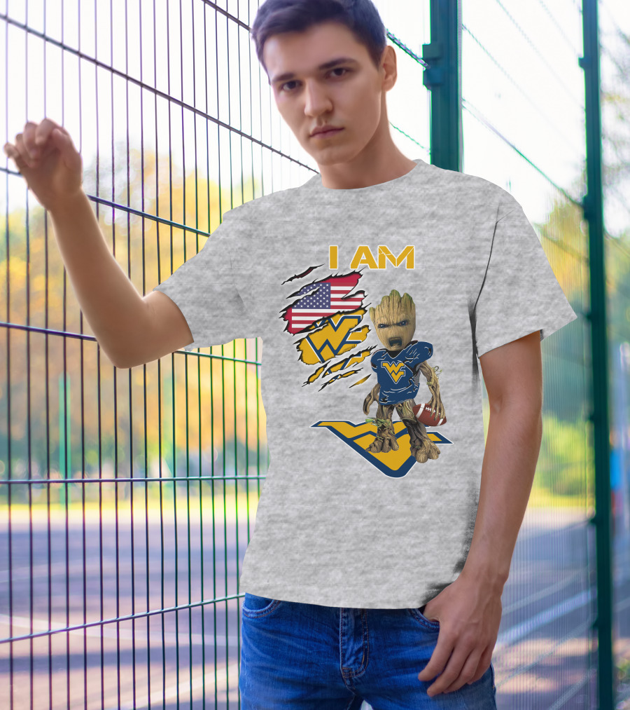 I Am West Virginia Baby Groot Football Usa Flag T-Shirt