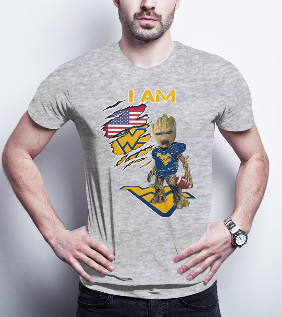 I Am West Virginia Baby Groot Football Usa Flag T-Shirt