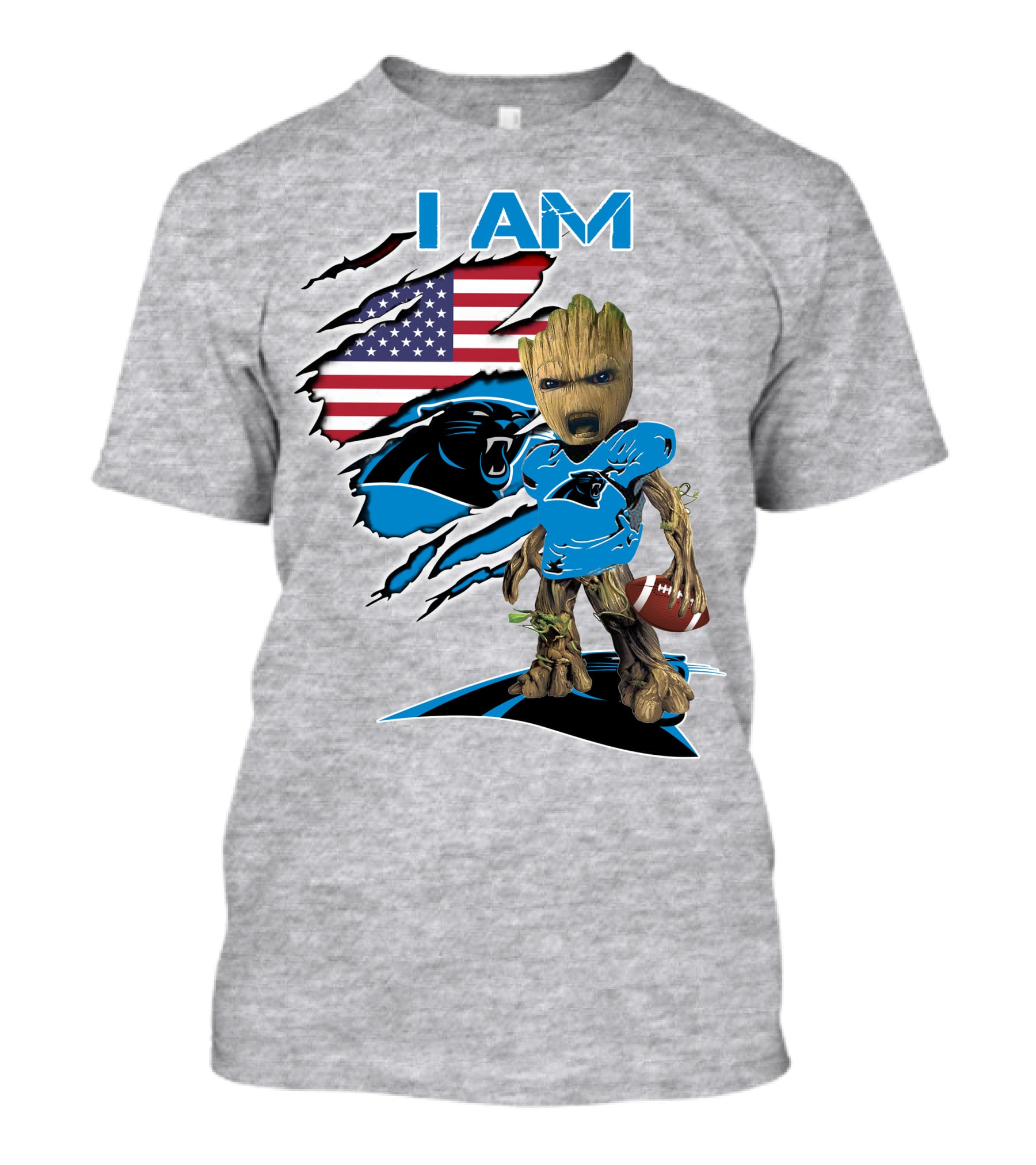 I Am Panthers Baby Groot Football Usa Flag T-Shirt