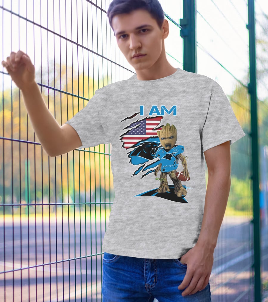 I Am Panthers Baby Groot Football Usa Flag T-Shirt