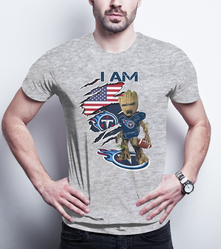 I AM Titans Baby Groot Football USA Flag T-Shirt
