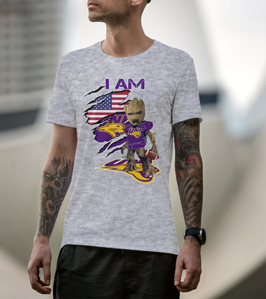 I AM Panthers Baby Groot UNI Football American Flag T-Shirt
