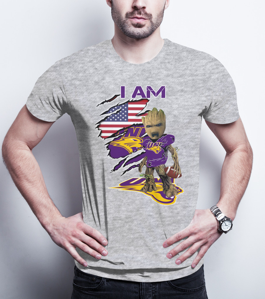 I AM Panthers Baby Groot UNI Football American Flag T-Shirt