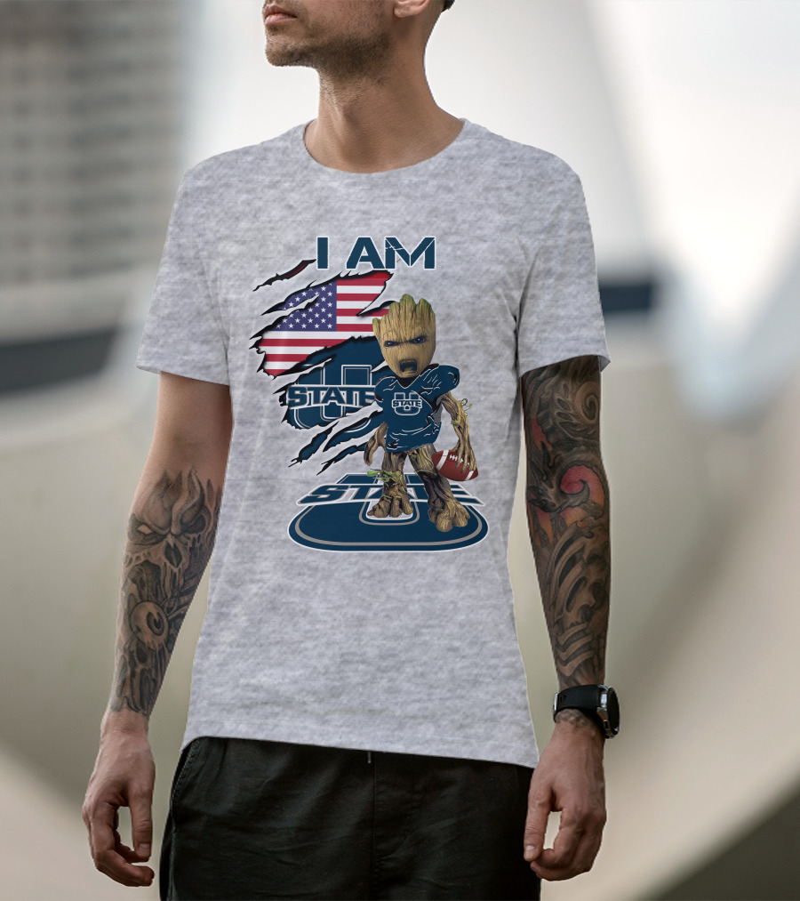 I Am Utah State Baby Groot Football Usa Flag T-Shirt