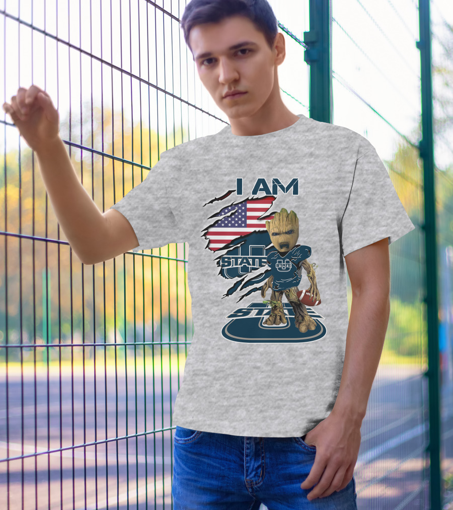 I Am Utah State Baby Groot Football Usa Flag T-Shirt