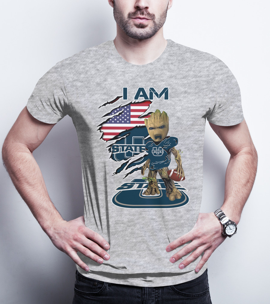 I Am Utah State Baby Groot Football Usa Flag T-Shirt