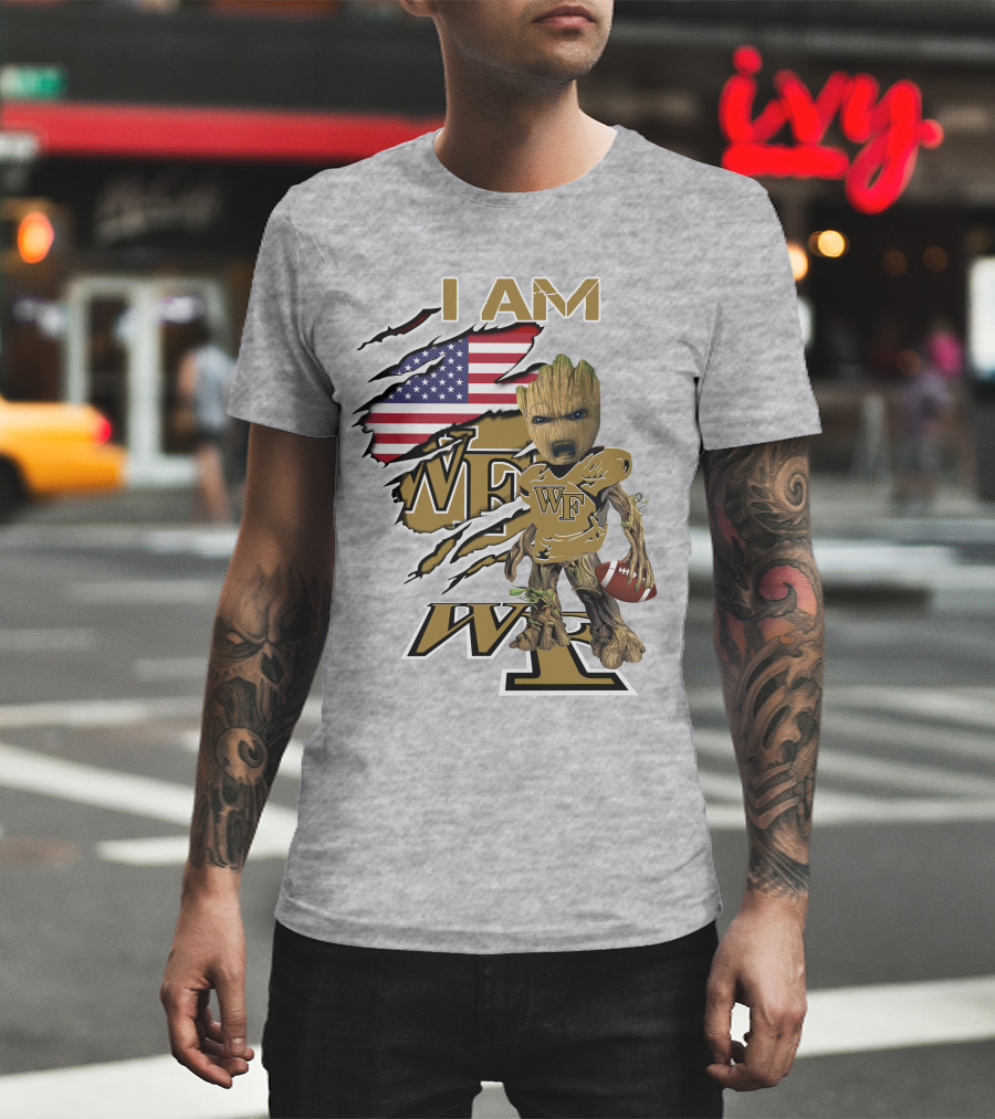 I AM WF Baby Groot American Football Wake Deacons T-Shirt