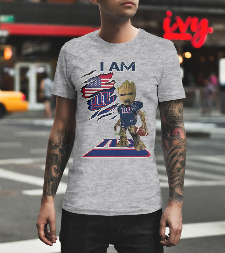I Am Giants Baby Groot Football Usa Flag T-Shirt