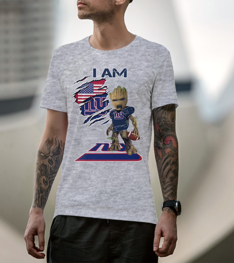 I Am Giants Baby Groot Football Usa Flag T-Shirt