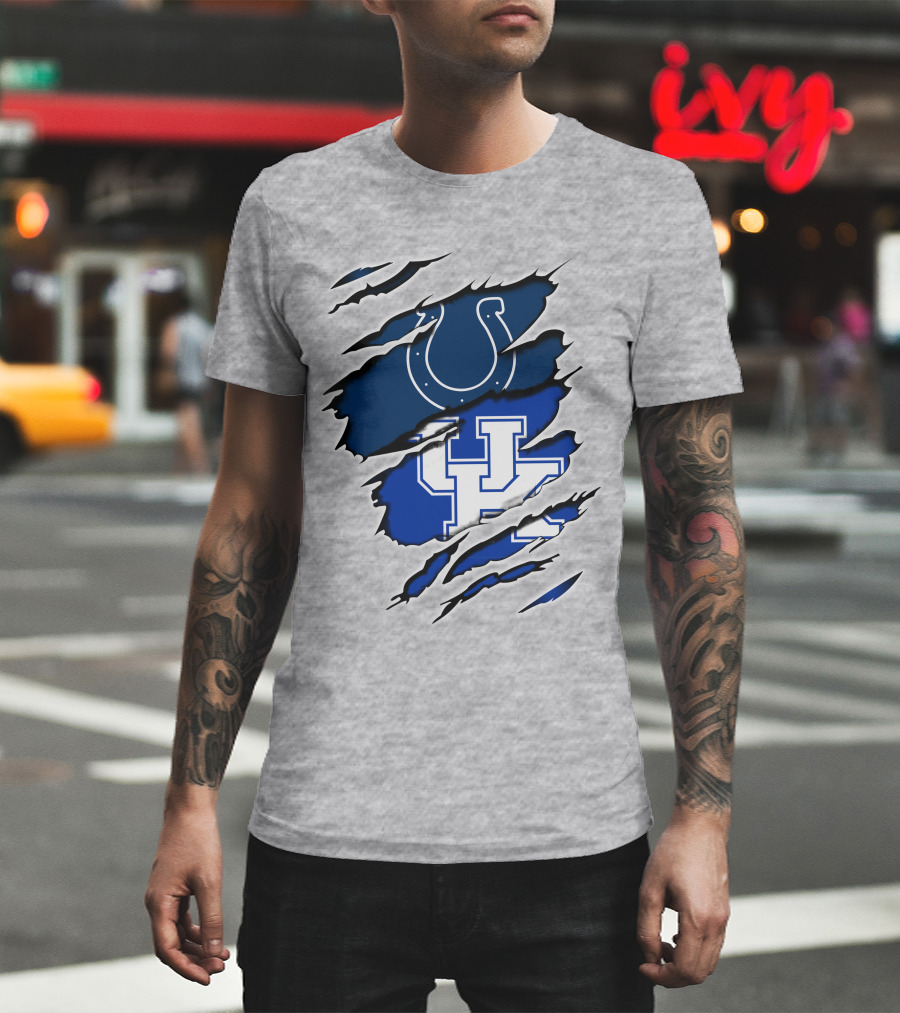 Colts Horseshoe And Kentucky Wildcats UK Blue Claw Marks T-Shirt