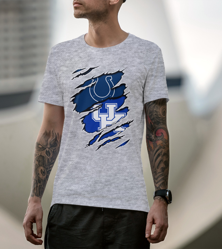 Colts Horseshoe And Kentucky Wildcats UK Blue Claw Marks T-Shirt