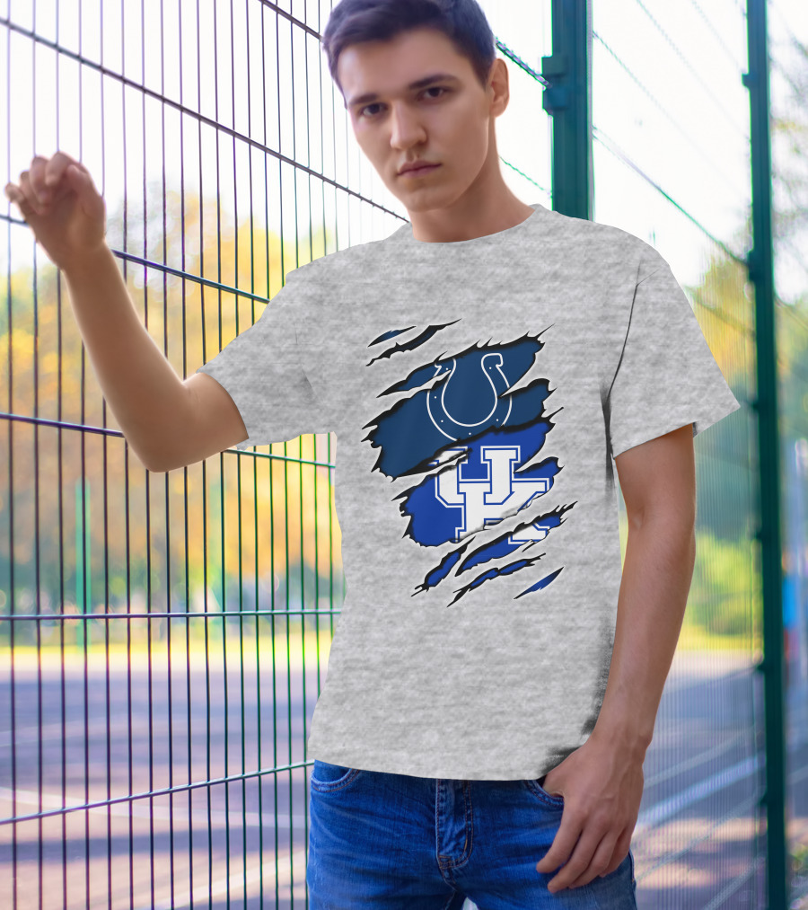 Colts Horseshoe And Kentucky Wildcats UK Blue Claw Marks T-Shirt