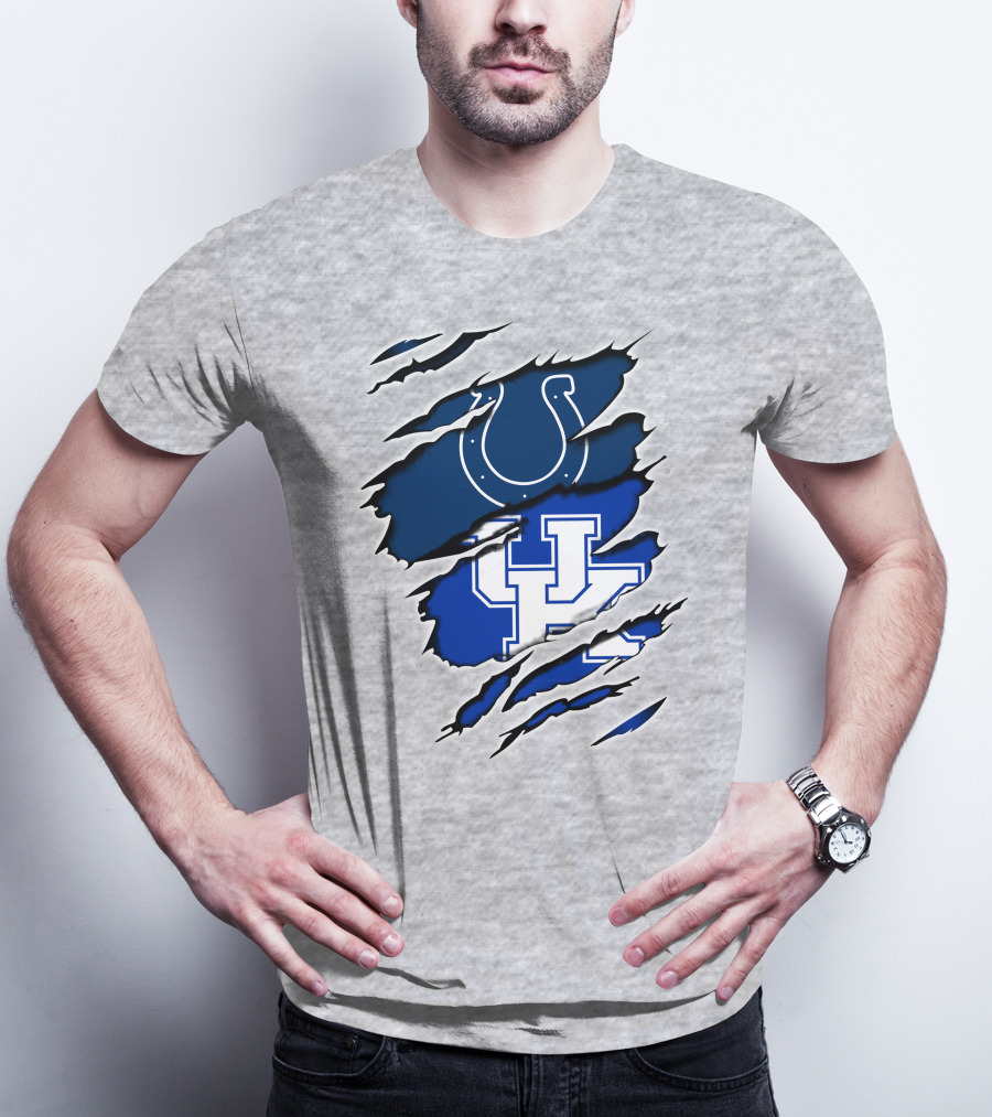 Colts Horseshoe And Kentucky Wildcats UK Blue Claw Marks T-Shirt