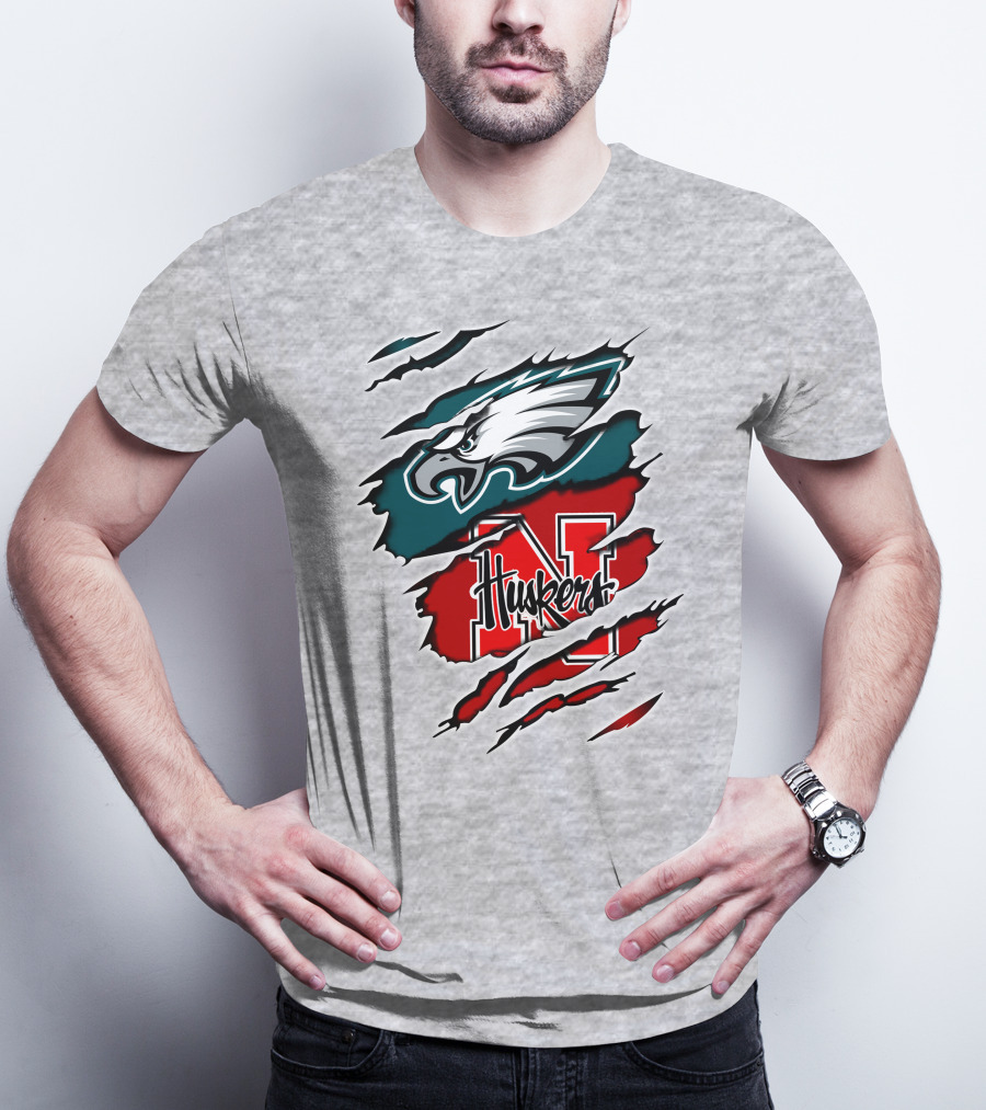 Philadelphia Eagles And Nebraska Cornhuskers Fans Rip And Tear T-Shirt