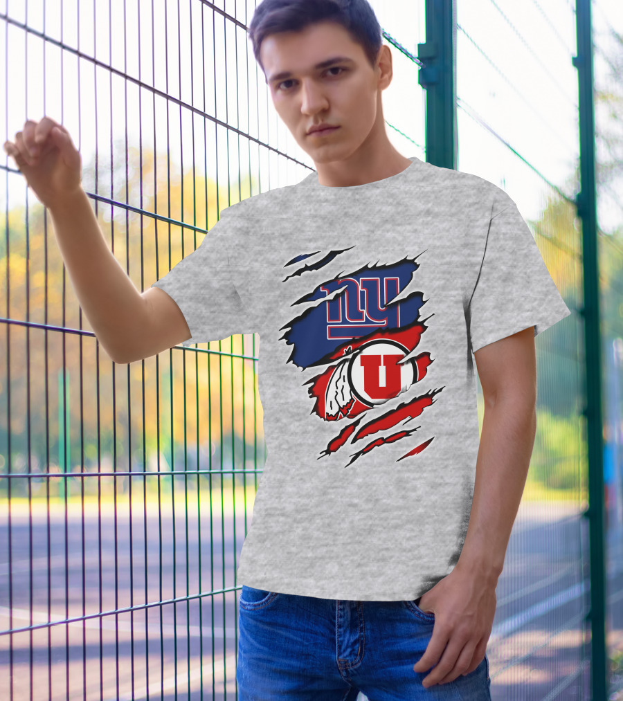 New York Giants Utah Utes Torn Logo Fusion T-Shirt