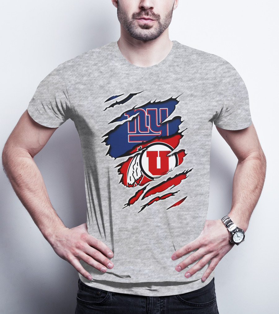 New York Giants Utah Utes Torn Logo Fusion T-Shirt