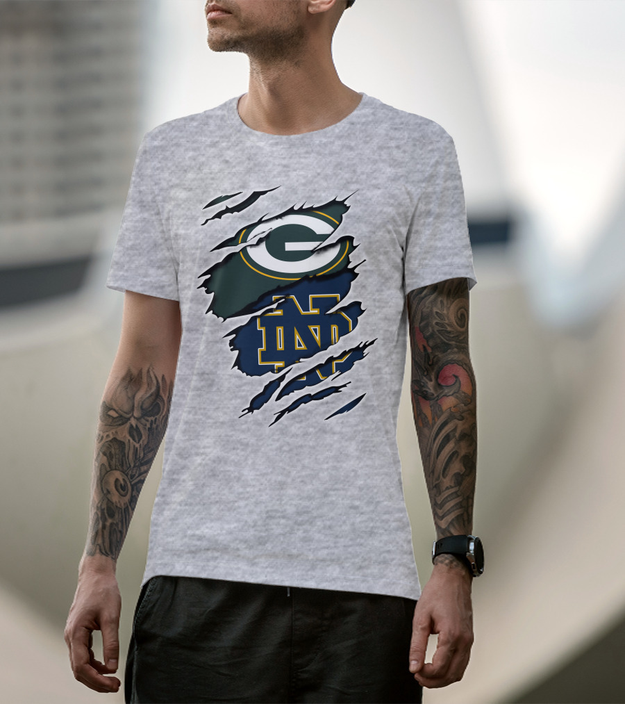 Packers Notre Dame Logo Mashup NFL College Football Fan Combo T-Shirt
