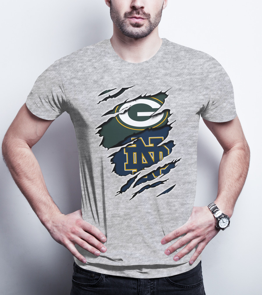 Packers Notre Dame Logo Mashup NFL College Football Fan Combo T-Shirt