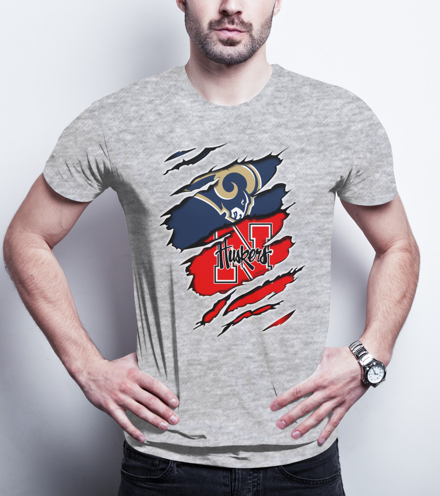 Rams Huskers Mascot Fusion Scratched T-Shirt