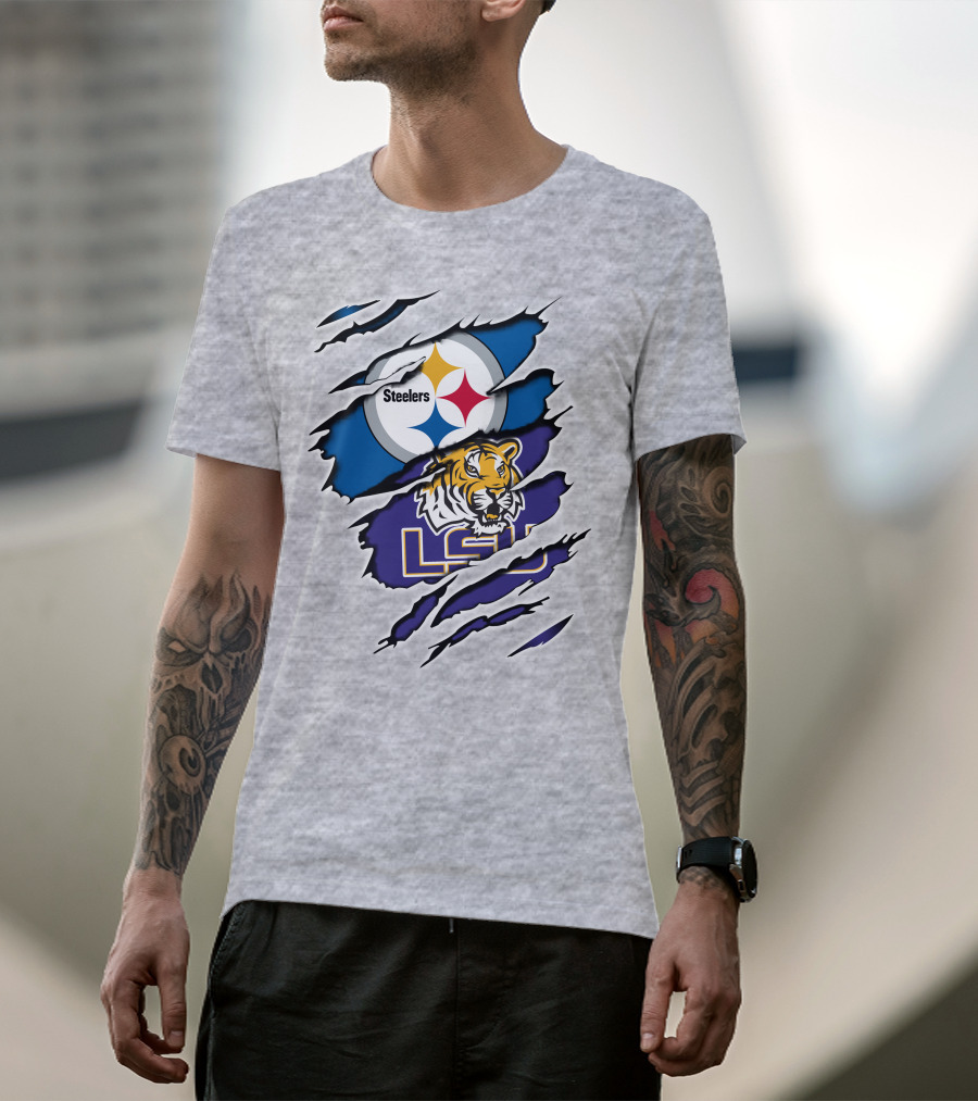 Steelers Logo And LSU Tigers Scratch T-Shirt