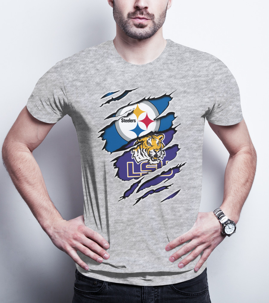 Steelers Logo And LSU Tigers Scratch T-Shirt