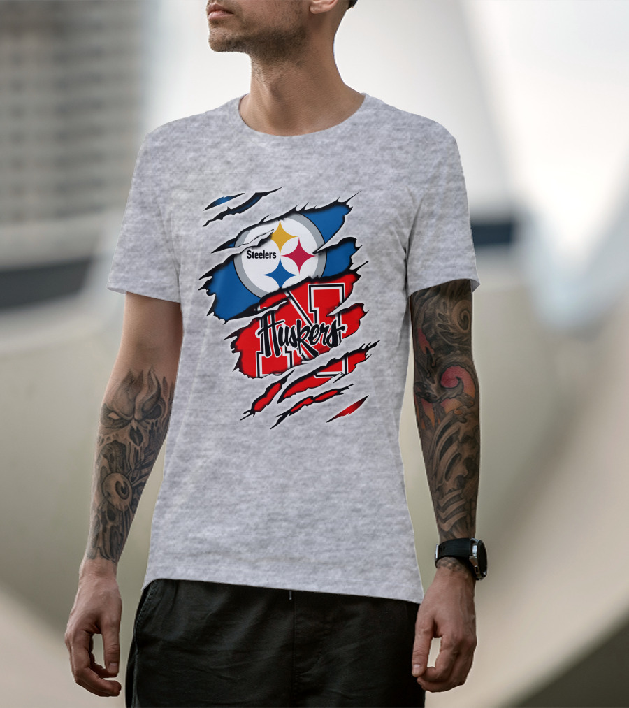 Steelers Huskers Torn Logo Fan Combination T-Shirt