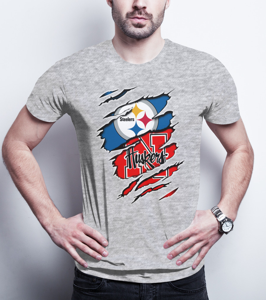 Steelers Huskers Torn Logo Fan Combination T-Shirt