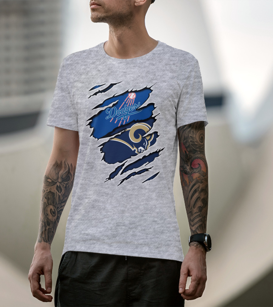 Dodgers Rams Baseball And Football Team Crossover Claw Marks T-Shirt